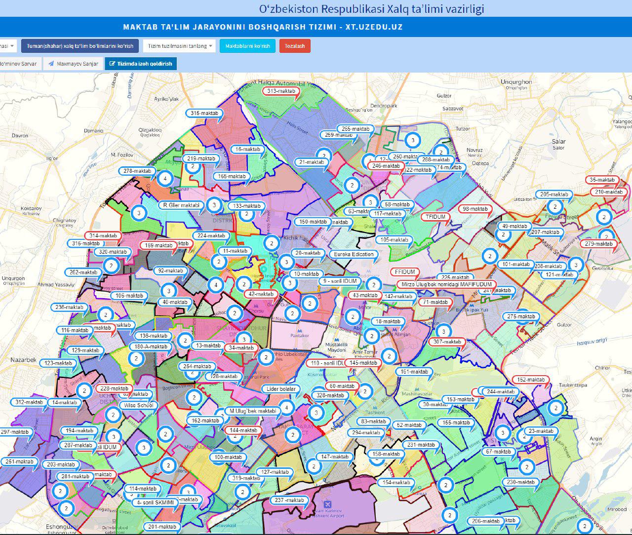 Ota-onalar uchun onlayn xarita yordamida maktab joylashuvi va ...