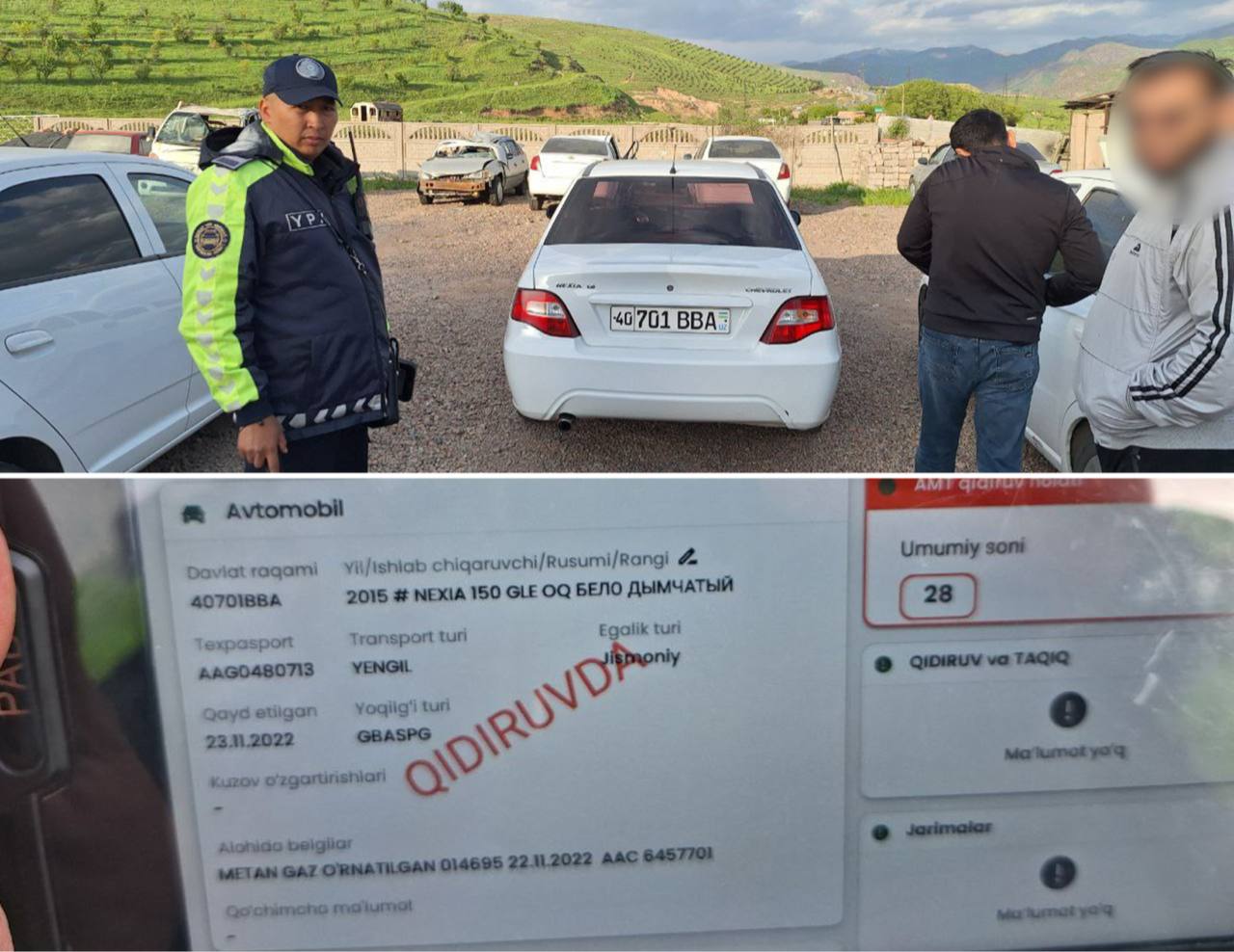 Qamchiq dovonida jarimalardan 100 mln so‘m qarzi bor Nexia-2 ushlandi